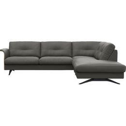 Ecksofa FLEXLUX "Glow, super bequem durch hochwertigem Sitzaufbau mit Federkern, L-Form", grau (warm mineral grau), B:268cm H:81cm T:224cm, 100% Echteder, Sofas, Ecksofa, Skandinavisches Design, In hochwertiger Verarbeitung
