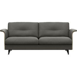 2,5-Sitzer FLEXLUX "Glow Sofa, Couch", grau (warm mineral grau), B:191cm H:81cm T:91cm, 100% Echteder, Sofas, Premium-Sitz: Kaltschaum & Federkern, Arml. ge&ouml;lte Eiche, Fu&szlig; Alu