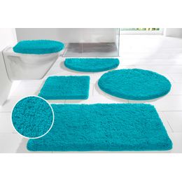 Badematte my home "Sanremo, Badvorleger, Badezimmer Teppich, sehr weich" Gr. 12, blau (aqua), H:30mm, Polyester, Badematten, Badematte, Badteppich, unifarben, rechteckig, rund & als 3-tlg. Set erh&auml;ltlich