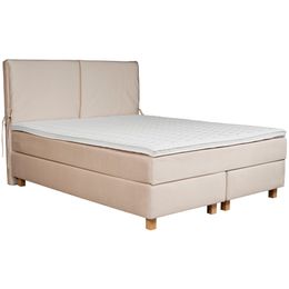 Boxspringbett Home Affaire "Nele", beige (cream), B:181cm L:210cm, Struktur fein (100% Polyester);Samtvelours (100% Polyester), Komplettbetten, Boxspringbett, inkl. Topper im schlichtem Design