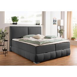 Boxbett OTTO HOME "Wehma", grau (anthrazit), B:210cm L:213cm, Komplettbetten, in H2, H3 & H4 w&auml;hlbar, inklusive Topper