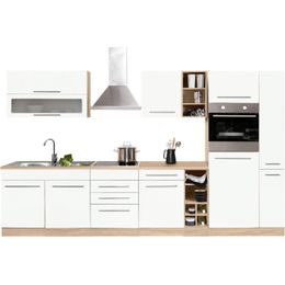 K&uuml;chenzeile KOCHSTATION "KS-Eton", wei&szlig; (k&uuml;che: wei&szlig;, korpus: eichefarben, arbeitsplatte: eichefarben), B:330cm T:60cm, Komplettk&uuml;chen-Sets, K&uuml;chenzeile, ohne E-Ger&auml;te, Breite 330 cm