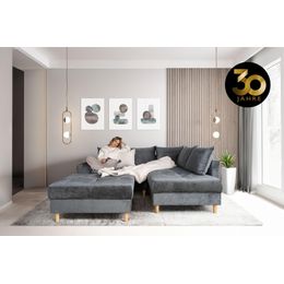 Ecksofa Collection AB "Reims L-Form", grau (anthrazit), B:223cm H:47cm T:188cm, 100%Polyester, Sofas, Ecksofa, Ottomane beidseitig montierbar, inkl. Bettfunktion und Hocker