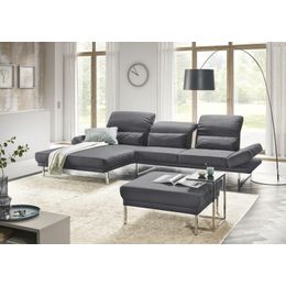 Ecksofa 3C CANDY "Mallow Designsofa mit Komfortfunktionen, modern und bequem, L-Form", grau (anthrazit), B:318cm H:83cm T:220cm, 100% Polyester, Sofas, Ecksofa, Verstellbare Armlehne und Kopfteil, manuelle Sitztiefenverstellung