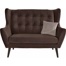 2-Sitzer Home Affaire "Hemmink", braun (braun, hellgrau), B:144cm H:107cm T:94cm, Samtvelours (100% Polyester);Luxus-Microfaser (100% Polyester);Struktur (94% Polyester, 6% Polyacryl), Sofas, mit Knopfheftung