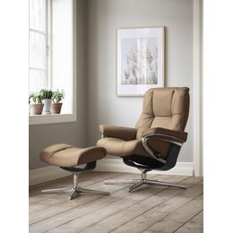 Relaxsessel stressless "Mayfair", braun (latte batick), B:79cm H:102cm T:73cm, Leder BATICK: BATICK ist ein leicht korrigiertes, durchgef&auml;rbtes und genarbtes M&ouml;belleder, bei dem die meisten Unebenheiten und Spuren in der Regel entfernt wurden., Sessel, Relaxsessel, mit Hocker, mit Cross Base, Gr&ouml;&szlig;e S, M & L, Holzakzent Schwarz