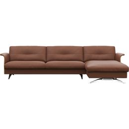 Ecksofa FLEXLUX "Glow Designsofa, bequem und komfortabel durch hochwertigen Sitzaufbau", braun (old chestnut braun), B:305cm H:81cm T:158cm, 100% Echteder, Sofas, Ecksofa, L-Form, Modernes skandinavisches Design