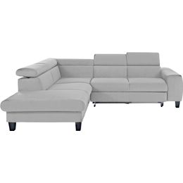 Ecksofa COTTA "Morven L-Form", grau (light grau), B:249cm H:75cm T:207cm, Microfaser PRIMABELLE (100% Polyester);Flachgewebe (100% Polyester);Samtvelours (100% Polyester), Sofas, Ecksofa, wahlweise mit Bettfunktion, Bettkasten & Wireless-Charger