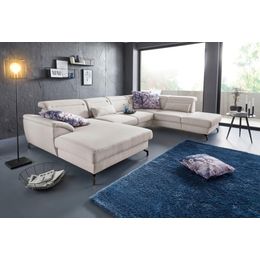 Sit & More Wohnlandschaft SIT & MORE "Percy U-Form", beige (linen), B:343cm H:77cm T:235cm, Sofas, Wohnlandschaft, 12 cm Fu&szlig;h&ouml;he, Sitztiefenverstellung, wahlweise in 2 Fu&szlig;farben