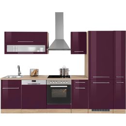 K&uuml;chenzeile KOCHSTATION "KS-Eton", lila (k&uuml;che: lila, korpus: eichefarben, arbeitsplatte: eichefarben), B:300cm T:60cm, Komplettk&uuml;chen-Sets, K&uuml;chenzeile, ohne E-Ger&auml;te, Breite 300 cm