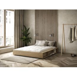 Futonbett Karup Design "Bettgestell Ziggy Bed &ndash; FSC Massivholz Futonbett, excl. Matratze", braun (holzfarben), B:208cm L:205cm, Betten, Futonbett, mit 6 offenen F&auml;chern, Ablagefl&auml;che und minimalistischer Eleganz
