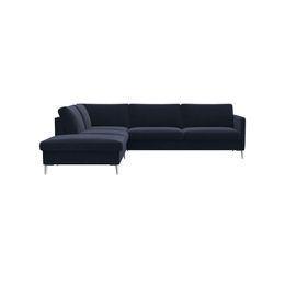 Ecksofa FLEXLUX "Fiore, L-Form", blau (royal blau), B:266cm H:85cm T:225cm, 100% Polyester, Sofas, Ecksofa, schmale Armlehnen, Kaltschaum, F&uuml;&szlig;e Alu