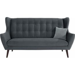 3-Sitzer Home Affaire "Hemmink", grau (graphit, grau), B:197cm H:107cm T:94cm, Samtvelours (100% Polyester);Luxus-Microfaser (100% Polyester);Struktur (94% Polyester, 6% Polyacryl), Sofas, mit Knopfheftung