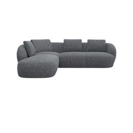 Ecksofa FLEXLUX "Torino, rund, L-Form, Sofa-Ecke mit Ottomane", grau (forrest grau), B:265cm H:85cm T:237cm, 100% Polyester, Sofas, Ecksofa, Modernes, organisches Sofa-Design, Kaltschaum, Wellenunterfederung