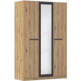 Dreht&uuml;renschrank Rauch "Kleiderschrank Schrank Garderobe Garderobenschrank Stauraumwunder MODI", grau (eiche artisan, graumetallic), B:136cm H:210cm T:54cm, Holzwerkstoff, Schr&auml;nke, Dreht&uuml;renschrank, optional mit Spiegel MADE IN GERMANY