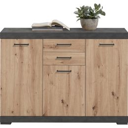 Kommode FMD "Bristol 3", schwarz (matera, artisan), B:120cm H:89,9cm T:34,9cm, Spanplatte, Sideboards, Kommode, Mehrzweckschrank, in verschiedenen Tiefen, Breite: 120 cm