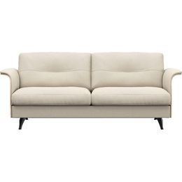 2,5-Sitzer FLEXLUX "Glow Sofa, Couch", wei&szlig; (warm wei&szlig;), B:191cm H:81cm T:91cm, 100% Echteder, Sofas, Premium-Sitz: Kaltschaum & Federkern, Arml. Walnuss, Fu&szlig; schwarz