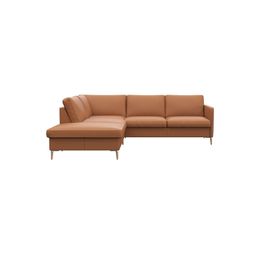 Ecksofa FLEXLUX "Fiore, L-Form, super bequem durch Kaltschaum im Sitz", braun (modern cogna), B:234cm H:85cm T:225cm, 100% Echteder, Sofas, Ecksofa, schmale Armlehnen, F&uuml;&szlig;e Alu/Eiche, B/T 234/225 cm