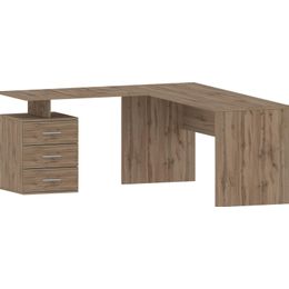 Eckschreibtisch Home Affaire "New Selina", braun (wotan eichefarben), B:180cm H:75cm T:160cm, Tische, Eckschreibtisch, Schreibtisch, Schubk&auml;sten, mit oder ohne Monitoraufsatz, B 180/160 cm
