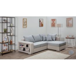 Ecksofa Collection AB "John L-Form", grau (hellgrau), B:226cm H:80cm T:160cm, 100%Polyester, Sofas, Ecksofa, Regalarmlehne,Bettfunktion,Bettkasten,Ottomane beiseitig montierbar, Topseller