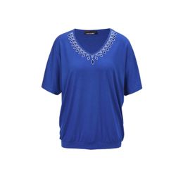 Kurzarmshirt GOLDNER "Kurzgr&ouml;&szlig;e Shirt mit Stickerei", Damen, Gr. 19, blau (royalblau), Obermaterial: 92% Viskose CV. 8% Elasthan EL., figurumspielend, Sonstiges, Shirts, mit elastischem Bund