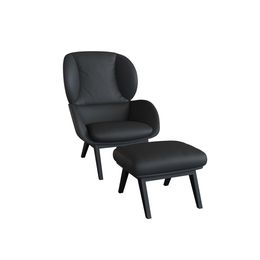Ohrensessel FLEXLUX "Adria Designsessel, Loungesessel", schwarz (deep schwarz), B:78cm H:100cm T:96cm, 100% Echteder, Sessel, Ohrensessel, Stil & Komfort, organische Form, Fu&szlig; Holz schwarz