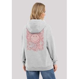 Kapuzenpullover F4NT4STIC "Smiley Originals Spring Pink Typography", Damen, Gr. XS, grau (grau melange), Obermaterial: 80% Baumwolle, 20% Polyester, oversize, Pullover Kapuzenpullover, Premium Qualit&auml;t