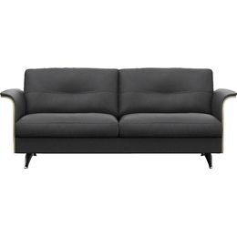 2,5-Sitzer FLEXLUX "Glow Sofa, Couch", schwarz (deep schwarz), B:191cm H:81cm T:91cm, 100% Echteder, Sofas, Premium-Sitz: Kaltschaum & Federkern, Arml. ge&ouml;lte Eiche, Fu&szlig; Alu