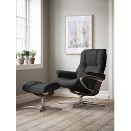 Relaxsessel stressless "Mayfair", schwarz (schwarz paloma), B:83cm H:102cm T:74cm, Leder PALOMA: PALOMA ist ein durchgef&auml;rbtes Semianilin-M&ouml;belleder mit nat&uuml;rlicher Narbung., Sessel, Relaxsessel, mit Hocker, mit Cross Base, Gr&ouml;&szlig;e S, M & L, Holzakzent Braun