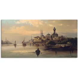 Wandbild Artland "Kauffahrtsschiffe auf Bosporus, Istanbul", blau (farbe bild(er): blau), B:150cm H:75cm, Bilder, als Leinwandbild, Poster in verschied. Gr&ouml;&szlig;en