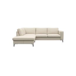 Ecksofa FLEXLUX "Fiore, bequem und komfortabel, zeitlos, OTTOs Choice, L-Form", wei&szlig; (warm wei&szlig;), B:241cm H:85cm T:225cm, 100% Echteder, Sofas, Ecksofa, breite Armlehnen, F&uuml;&szlig;e Alu/schwarz, B/T 241/225 cm, Kaltschaum im Sitz