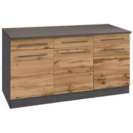 Unterschrank KOCHSTATION "KS-Tulsa", braun (wotaneiche), B:150cm H:85cm T:60cm, Schr&auml;nke, Unterschrank, 150 cm breit, 3 Schubk&auml;sten, 3 T&uuml;ren, auch als Sideboard verwendbar