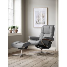 Relaxsessel stressless "Mayfair", grau (wild dove batick), B:79cm H:102cm T:73cm, Leder BATICK: BATICK ist ein leicht korrigiertes, durchgef&auml;rbtes und genarbtes M&ouml;belleder, bei dem die meisten Unebenheiten und Spuren in der Regel entfernt wurden., Sessel, Relaxsessel, mit Hocker, mit Cross Base, Gr&ouml;&szlig;e S, M & L, Holzakzent Schwarz
