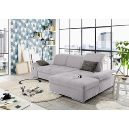 Ecksofa "SO4100 V", silber, B:284cm H:80cm T:190cm, SET ONE BY Musterring, Sofas, Ecksofa, mit verstellbaren Kopfteilen, wahlweise mit Funktionen, Cord-Bezug