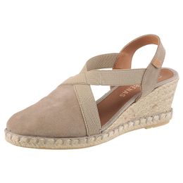 Keilsandalette VERBENAS "Milena Serraje", Damen, Gr. 37, grau (taupe), Veloursleder, Schuhe, Sommerschuh, Riemchensandale, Urlaubschuh, Keilabsatz mit Juterahmen