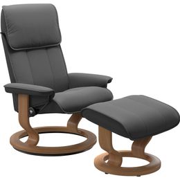 Relaxsessel stressless "Admiral", grau (grau batick), B:78cm H:98cm T:73cm, Leder BATICK: BATICK ist ein leicht korrigiertes, durchgef&auml;rbtes und genarbtes M&ouml;belleder, bei dem die meisten Unebenheiten und Spuren in der Regel entfernt wurden., Sessel, Relaxsessel, mit Classic Base, Gr&ouml;&szlig;e M & L, Gestell Eiche