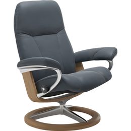 Relaxsessel stressless "Consul", blau (atlantic blau batick), B:78cm H:97cm T:70cm, Leder BATICK: BATICK ist ein leicht korrigiertes, durchgef&auml;rbtes und genarbtes M&ouml;belleder, bei dem die meisten Unebenheiten und Spuren in der Regel entfernt wurden.;Leder PALOMA: PALOMA ist ein durchgef&auml;rbtes Semianilin-M&ouml;belleder mit nat&uuml;rlicher Narbung.;ROHLEDER Stoff Q2 FARON: Ein fester zuverl&auml;ssiger Boucl&eacute; mit