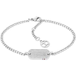 Armkette Tommy Hilfiger "SS24 DOG TAG", silber (edelstahlfarben, kristallwei&szlig;, kristallwei&szlig;), Armb&auml;nder, Damen, 16cm, Edelstahl, Armkette, mit Glasstein