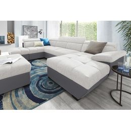 Wohnlandschaft COTTA "Speedway U-Form", fango, pearl, B:332cm H:79cm T:102cm, Kunstleder SOFTLUX / Luxus-Microfaser (100% Polyester);Flachgewebe (100% Polyester) / Struktur fein ( 100% Polyester);Kunstleder SOFTLUX / Struktur (100% Polyester), Sofas, Wohnlandschaft, mit Kopfteilverstellung, wahlweise mit Bettfunktion & Bettkasten