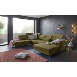 Sit & More Wohnlandschaft SIT & MORE "Percy U-Form", gr&uuml;n, B:343cm T:235cm, Sofas, Wohnlandschaft, 12 cm Fu&szlig;h&ouml;he, Sitztiefenverstellung, wahlweise in 2 Fu&szlig;farben