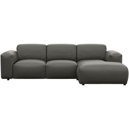 Ecksofa FLEXLUX "Lucera Chaislongue rechts oder links, L-Form, bequem", grau (warm mineral grau), B:251cm H:73cm T:171cm, 100% Echteder, Sofas, Ecksofa, modern & anschmiegsam, Kaltschaum, Stahl-Wellenunterfederung