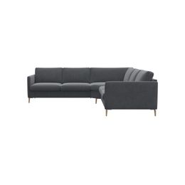 Ecksofa FLEXLUX "Fiore, gleichschenklig, bequem durch hochwertigem Sitzaufbau", grau (soft grau), B:249cm H:85cm T:92cm, 100% Polyester, Sofas, Ecksofa, schmale Armlehnen, Kaltschaum, F&uuml;&szlig;e Alu+ Eiche