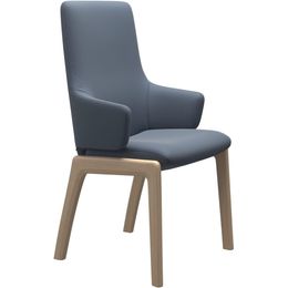 Polsterstuhl stressless "Laurel", blau (sparrow blau paloma, walnuss), B:58cm H:105cm T:60cm, Leder PALOMA: PALOMA ist ein durchgef&auml;rbtes Semianilin-M&ouml;belleder mit nat&uuml;rlicher Narbung., St&uuml;hle, Polsterstuhl, High Back mit Armlehne, Gr&ouml;&szlig;e L, mit abgerundeten Beinen in Walnuss