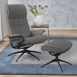 Relaxsessel stressless "London", grau (metal grau paloma), B:80cm H:116cm T:71cm, Leder BATICK: durchgef&auml;rbtes und genarbtes M&ouml;belleder;Leder PALOMA: durchgef&auml;rbtes Semianilin-M&ouml;belleder;ROHLEDER Stoff Q2 FARON (100% Polyester im Flor, Grundgewebe: 50% Polyester, 50% Polyacryl), Sessel, Relaxsessel, mit Hocker, High Back, mit Star Base, Gestell Schwarz
