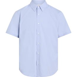 Kurzarmhemd Calvin Klein "SS SOLID STRETCH CLASSIC SHIRT", Herren, Gr. L, N-Gr, blau (zen blau), Web, Obermaterial: 96% Baumwolle, 4% Elasthan, unifarben, normal h&uuml;ftlang, abgesteppt, Hemden, in Unifarbe