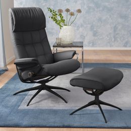 Relaxsessel stressless "London", schwarz (schwarz paloma), B:80cm H:116cm T:71cm, Leder BATICK: durchgef&auml;rbtes und genarbtes M&ouml;belleder;Leder PALOMA: durchgef&auml;rbtes Semianilin-M&ouml;belleder;ROHLEDER Stoff Q2 FARON (100% Polyester im Flor, Grundgewebe: 50% Polyester, 50% Polyacryl), Sessel, Relaxsessel, mit Hocker, High Back, mit Star Base, Gestell Schwarz