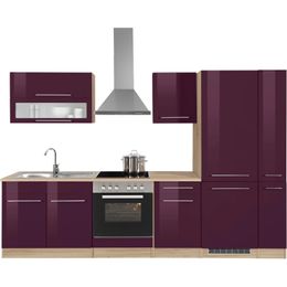 K&uuml;chenzeile KOCHSTATION "KS-Eton", lila (k&uuml;che: lila, korpus: eichefarben, arbeitsplatte: eichefarben), B:300cm T:60cm, Komplettk&uuml;chen-Sets, K&uuml;chenzeile, ohne E-Ger&auml;te, Breite 300 cm