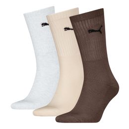 Socken Puma "Puma UNISEX CREW SOCK 3P", Herren, Gr. 35-38, braun (braun, alpine snow), Baumwollmischung, normal, Socken Socken, mit farblichem Logo