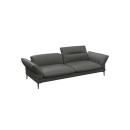3-Sitzer FLEXLUX "Salino, Funktionssofa, Relaxsofa", grau (warm mineral grau), B:248cm H:88cm T:105cm, 100% Echtleder, Sofas, Sofa mit Arm- und Kopfteil-Verstellungen, Kaltschaum & Stahl-Wellen