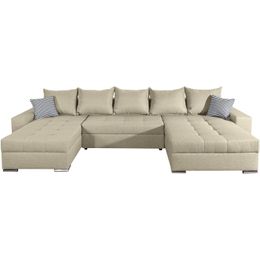 Wohnlandschaft Collection AB "Josy XXL U-Form, B: 333 cm, mit 2 Recamieren 77 & 97 cm", hellbraun, B:333cm H:84cm T:161cm, 100% Polyester, Sofas, Wohnlandschaft, mit Bettfunktion, Bettkasten & 2 Zierkissen, Federkern, Topseller